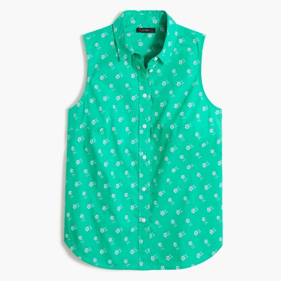 J. Crew Factory | Tops | J Crew Sleeveless Cotton Poplin Shirt Button Down Tank Top Green Floral ...